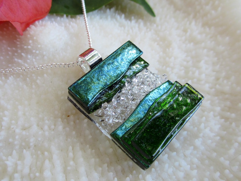 Transparent Green Fused Glass Texture Pendant - Etsy