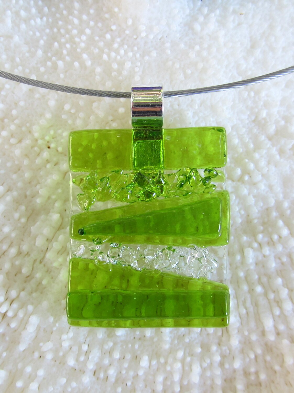 Green Fused Glass Texture Pendant - Etsy