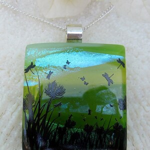 Green Art Glass Nature Scene Pendant - Etsy