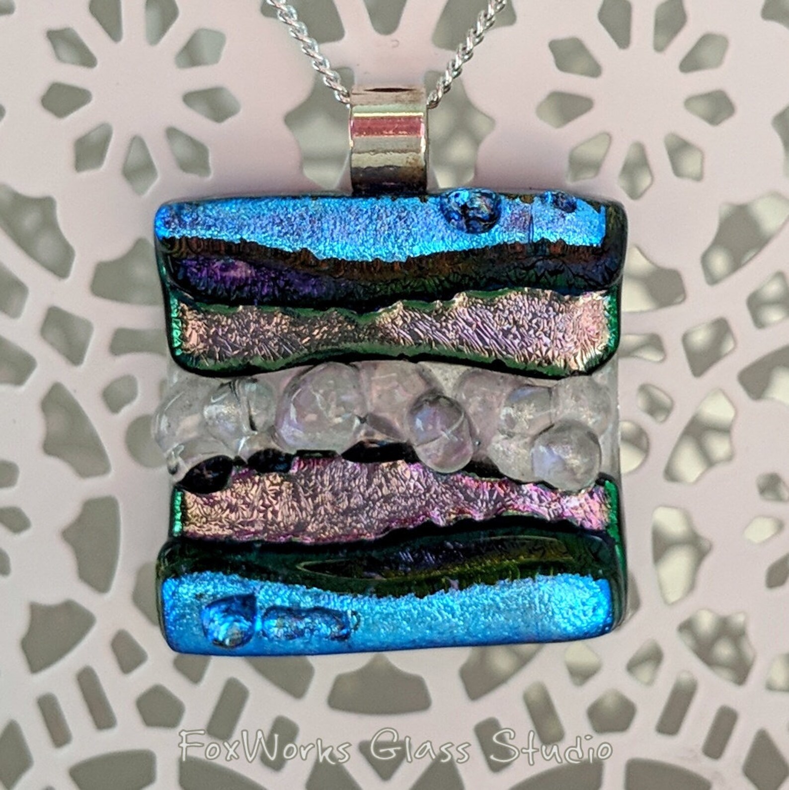 Dichroic Light Blue and Purple Fused Glass Texture Pendant - Etsy