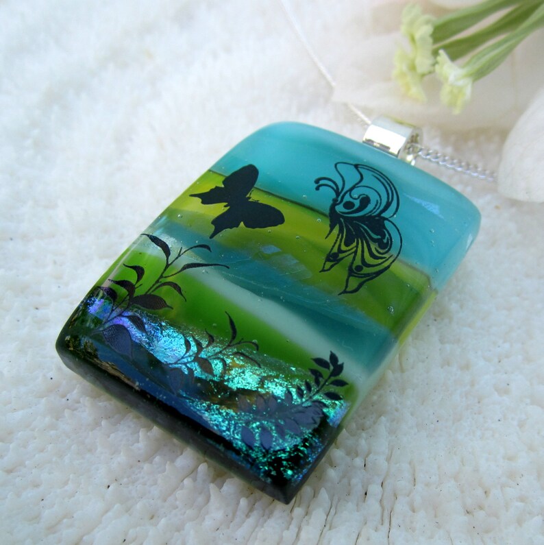 Green and Blue Art Glass Butterfly Pendant - Etsy