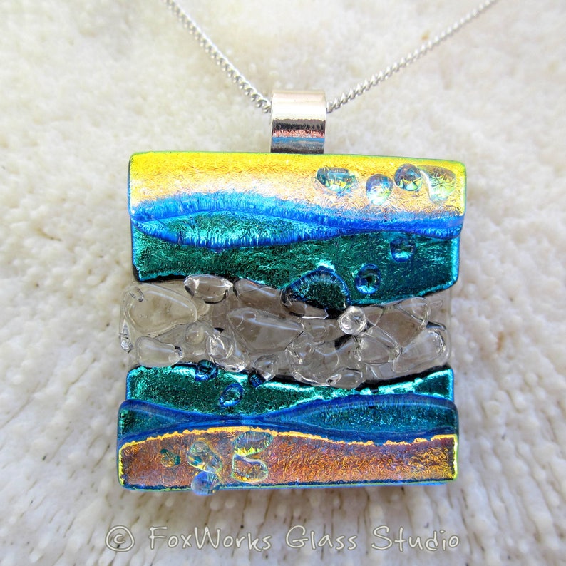 Dichroic Green and Gold Fused Glass Texture Pendant - Etsy