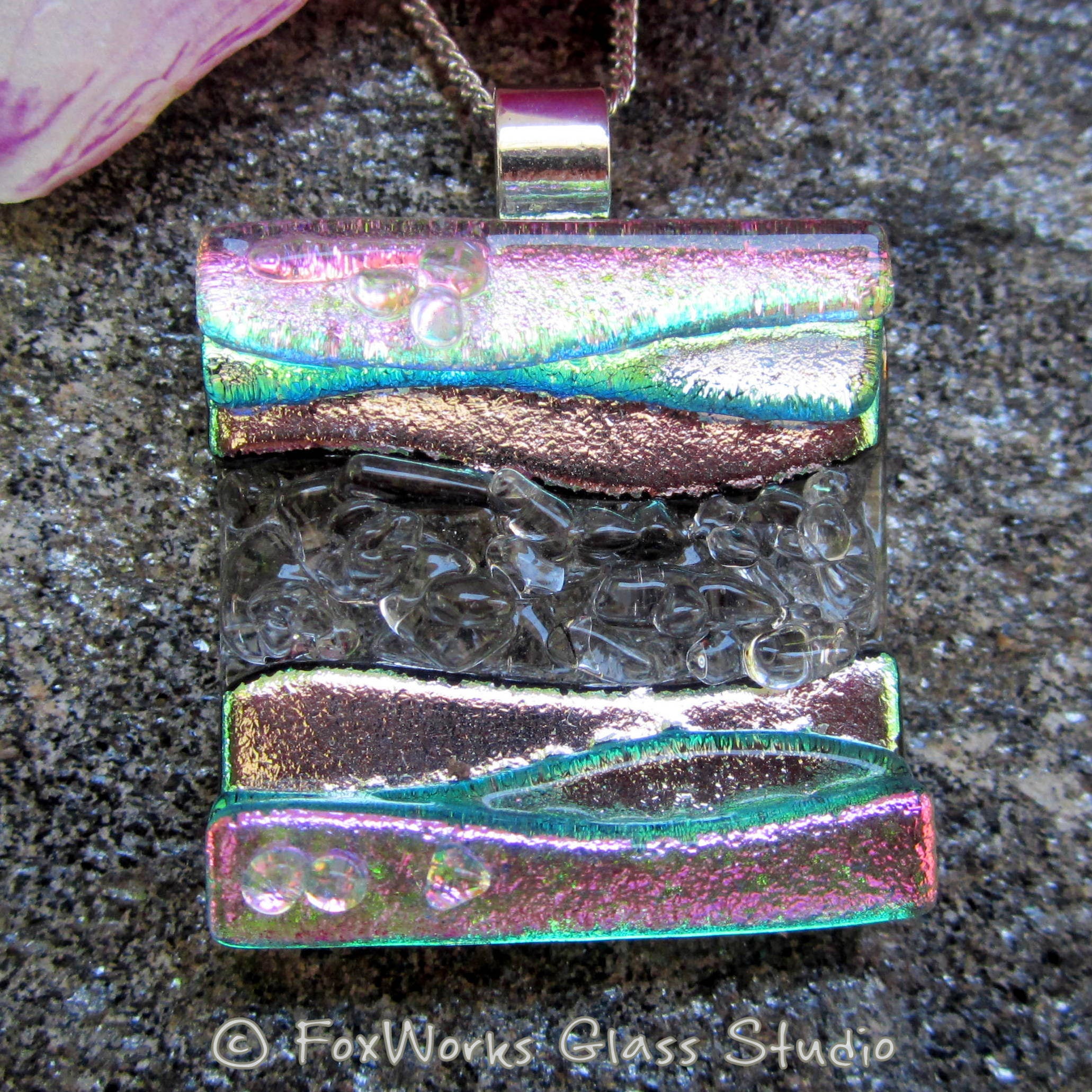 Dichroic Silver and Pink Fused Glass Texture Pendant - Etsy