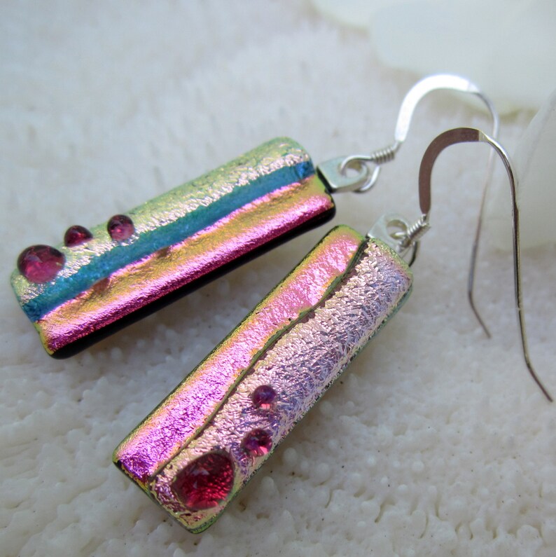 Pink Fused Glass Dichroic Texture Earrings - Etsy