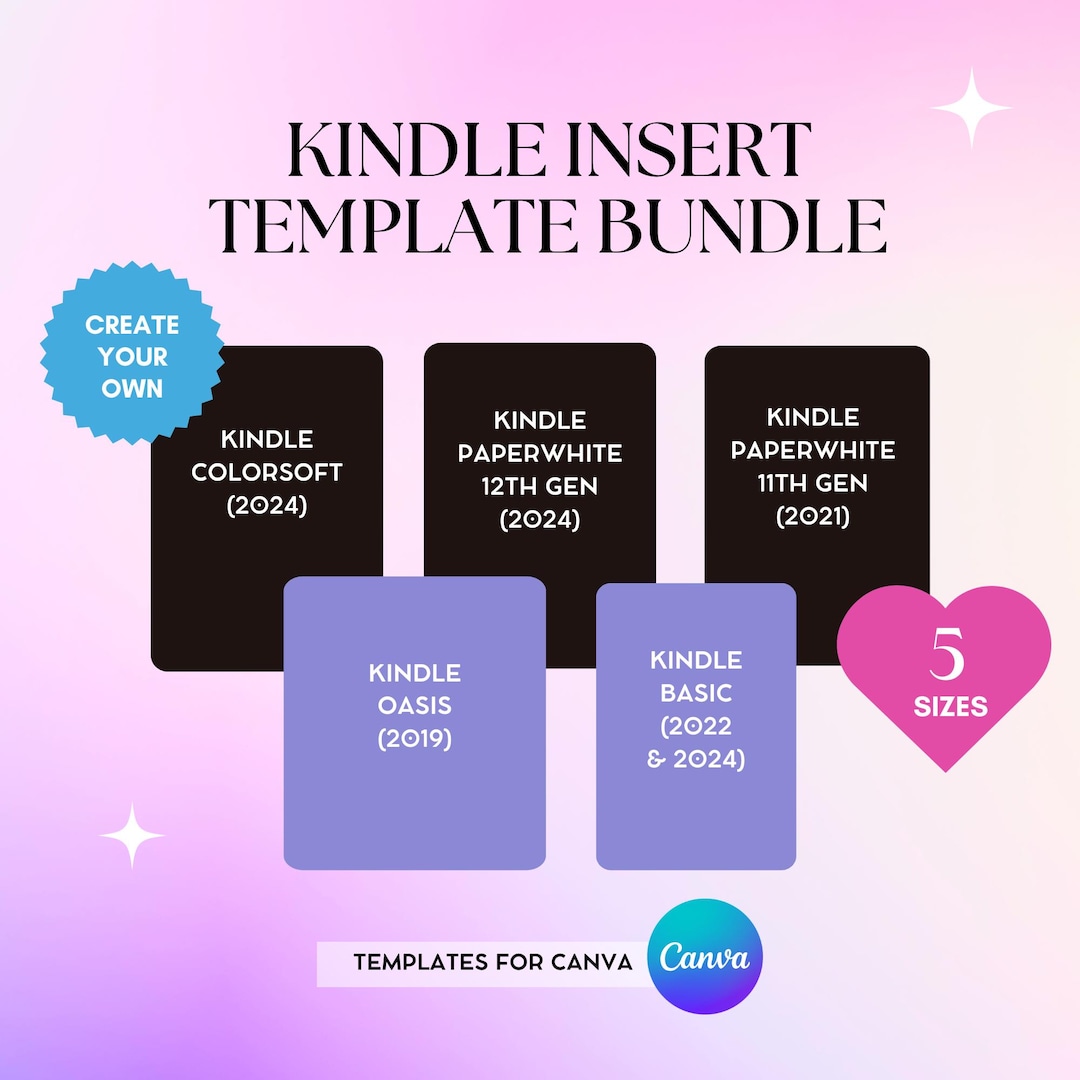 BUNDLE Five Kindle Insert Templates, Canva Templates, Custom Kindle ...