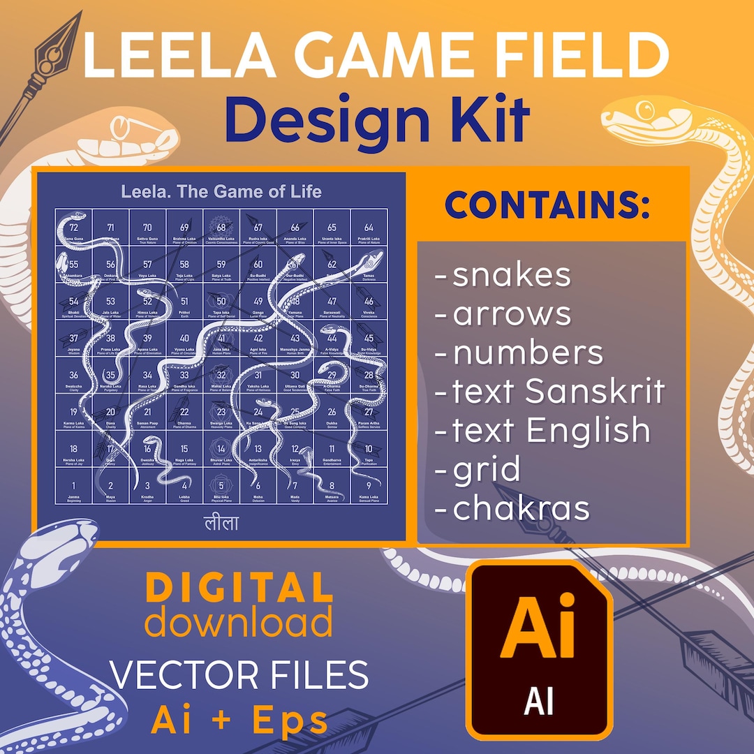 Leela Game Board. VECTOR Design Kit. Snakes, Arrows, Numbers, Text ...
