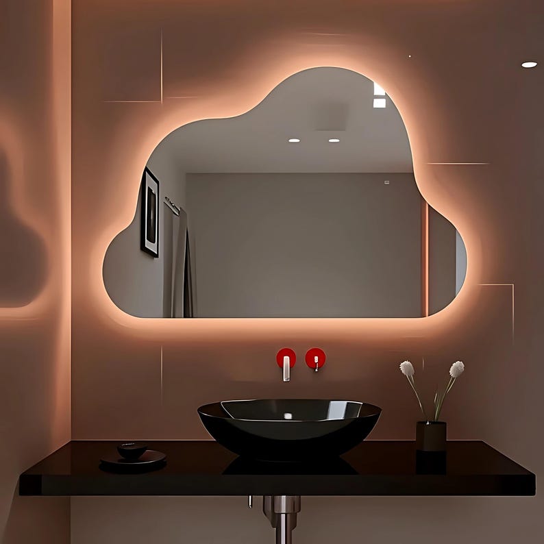 Cloud LED Mirror With Irregular Wavy Design, Perfect for Vanity ...