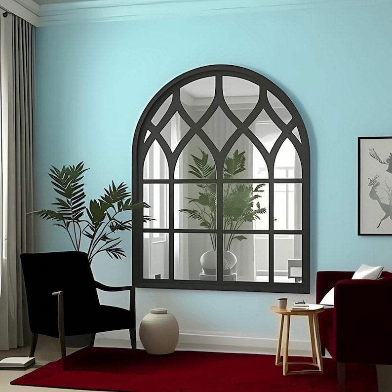Arched Window Mirror, Black Frame Wall Mirror for Entryway or Living ...