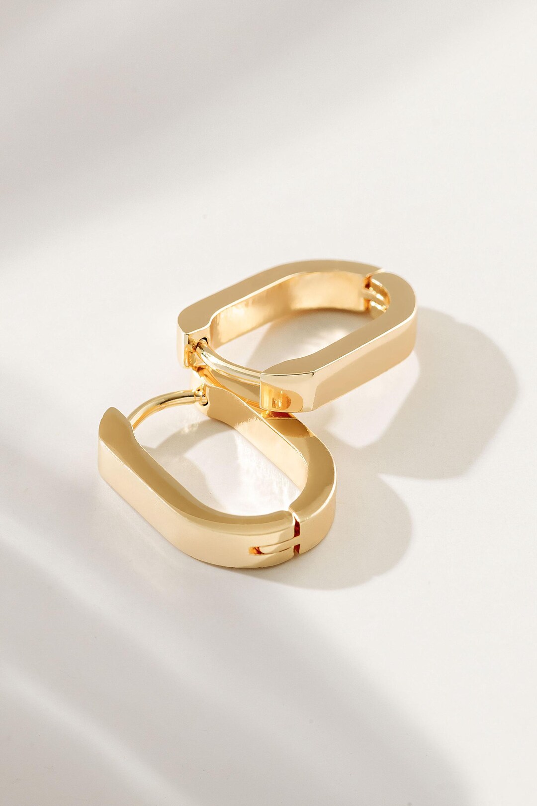 Gold Basic Flat Oval Huggies, Hoops, Earrings, 18k Gold Plated, Tarnish Resistant ...