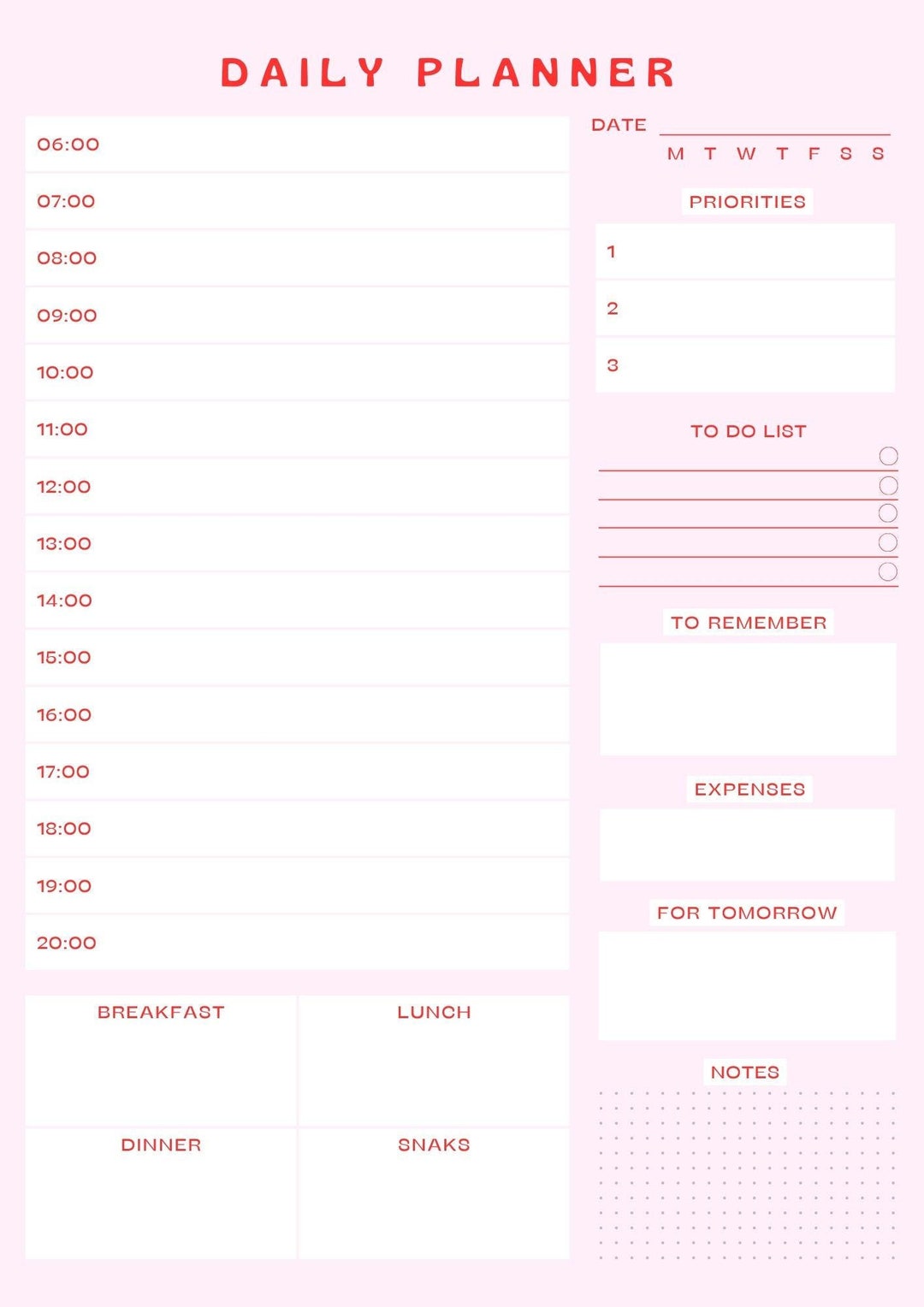 Daily Planner Printable – Pink Edition | Organize Your Day With Style ...