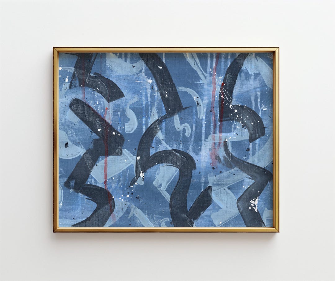 Blue Squigs Art Print, Abstract Art, Home Decor, Wall Art, Colorful Art ...