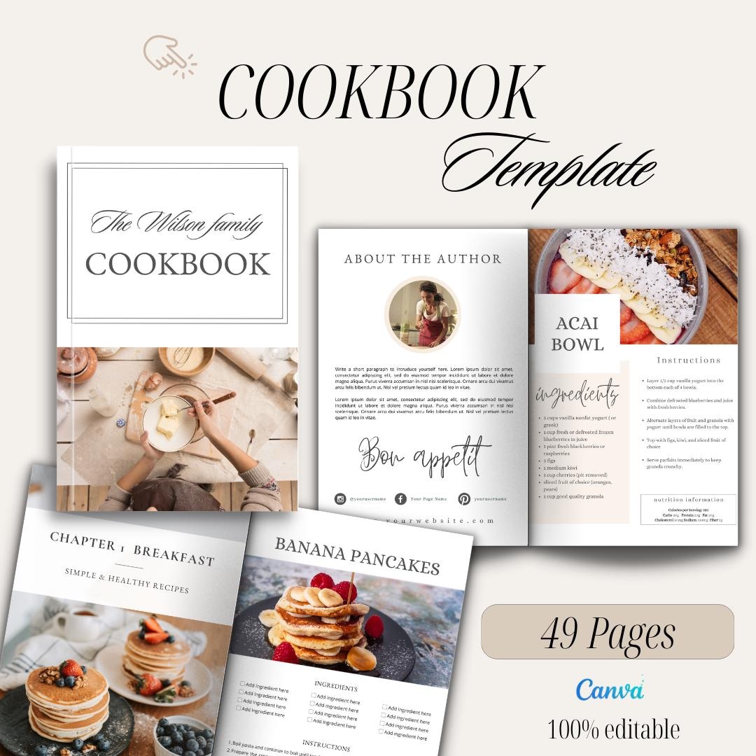 Editable Family Cookbook Template, Canva Recipe Card, Recipe Book ...