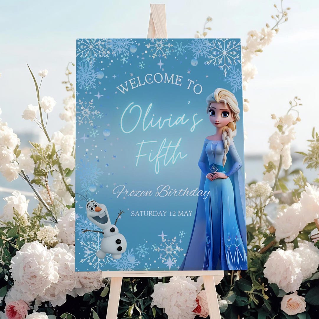 Frozen Birthday Welcome Sign, Princess Birthday Sign, Princess Elsa ...