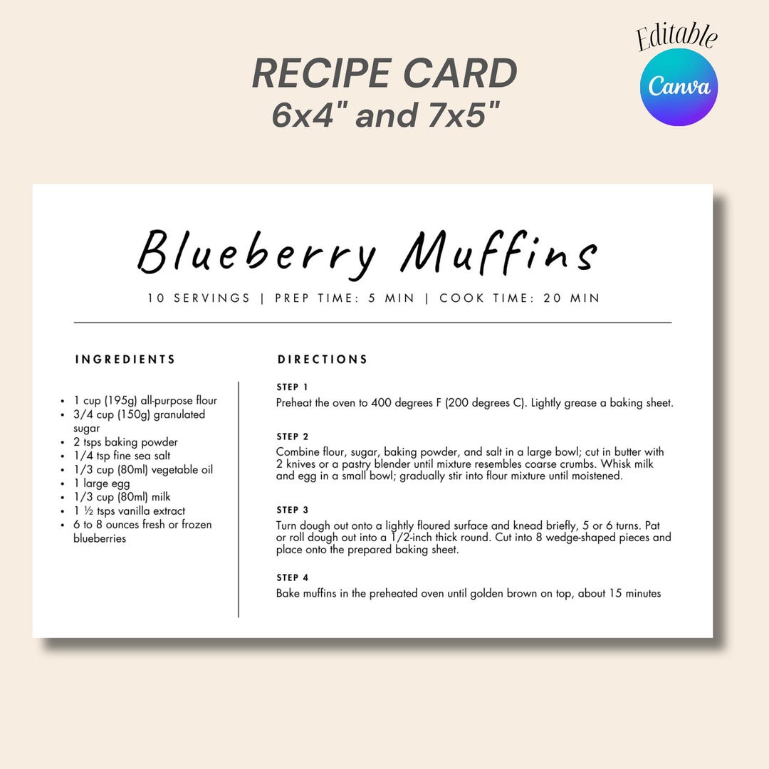Simple Recipe Card Template, Editable and Printable, 6x4" Recipe Card ...