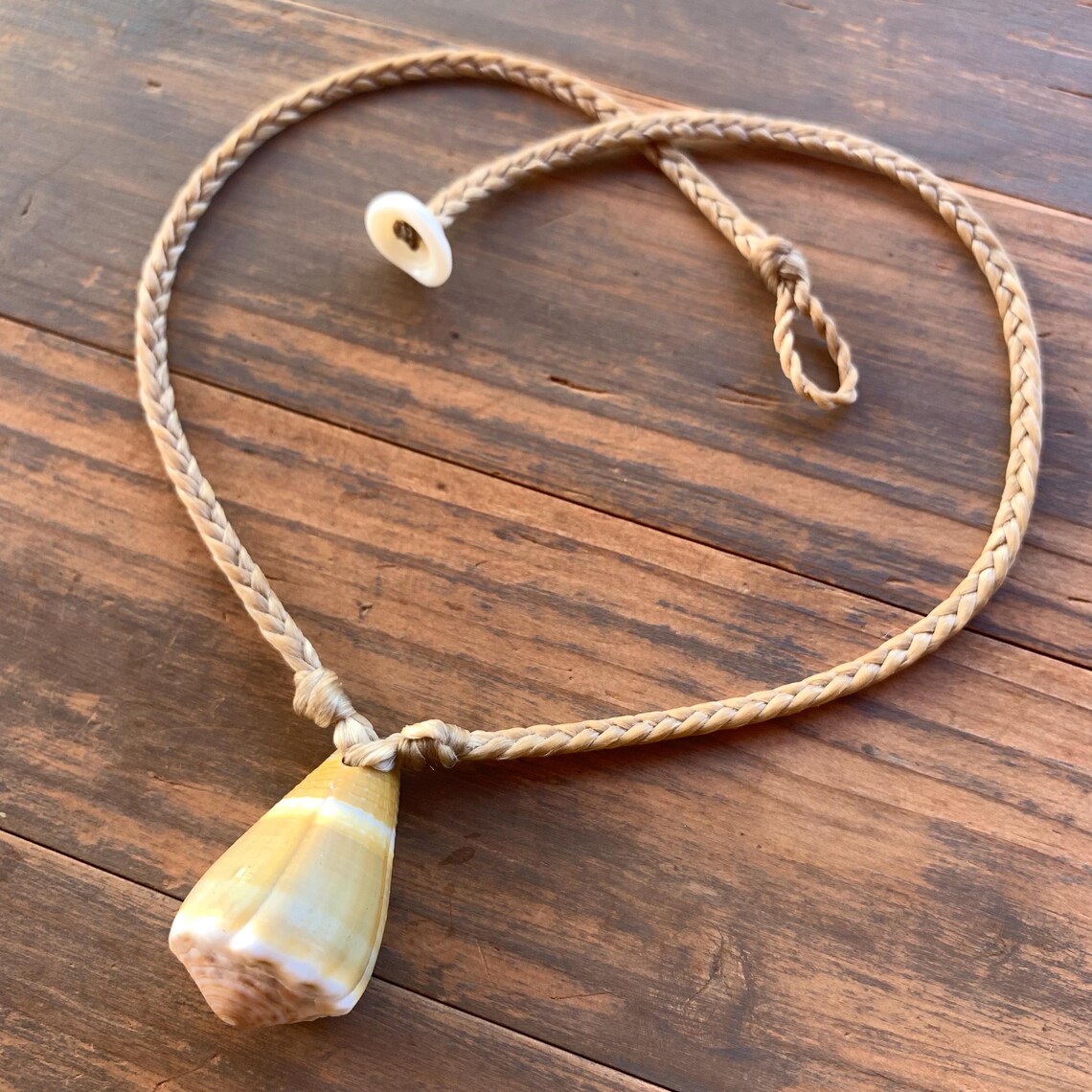 Golden Hawaiian Cone Shell Necklace on Hand Braided Sinew - Etsy