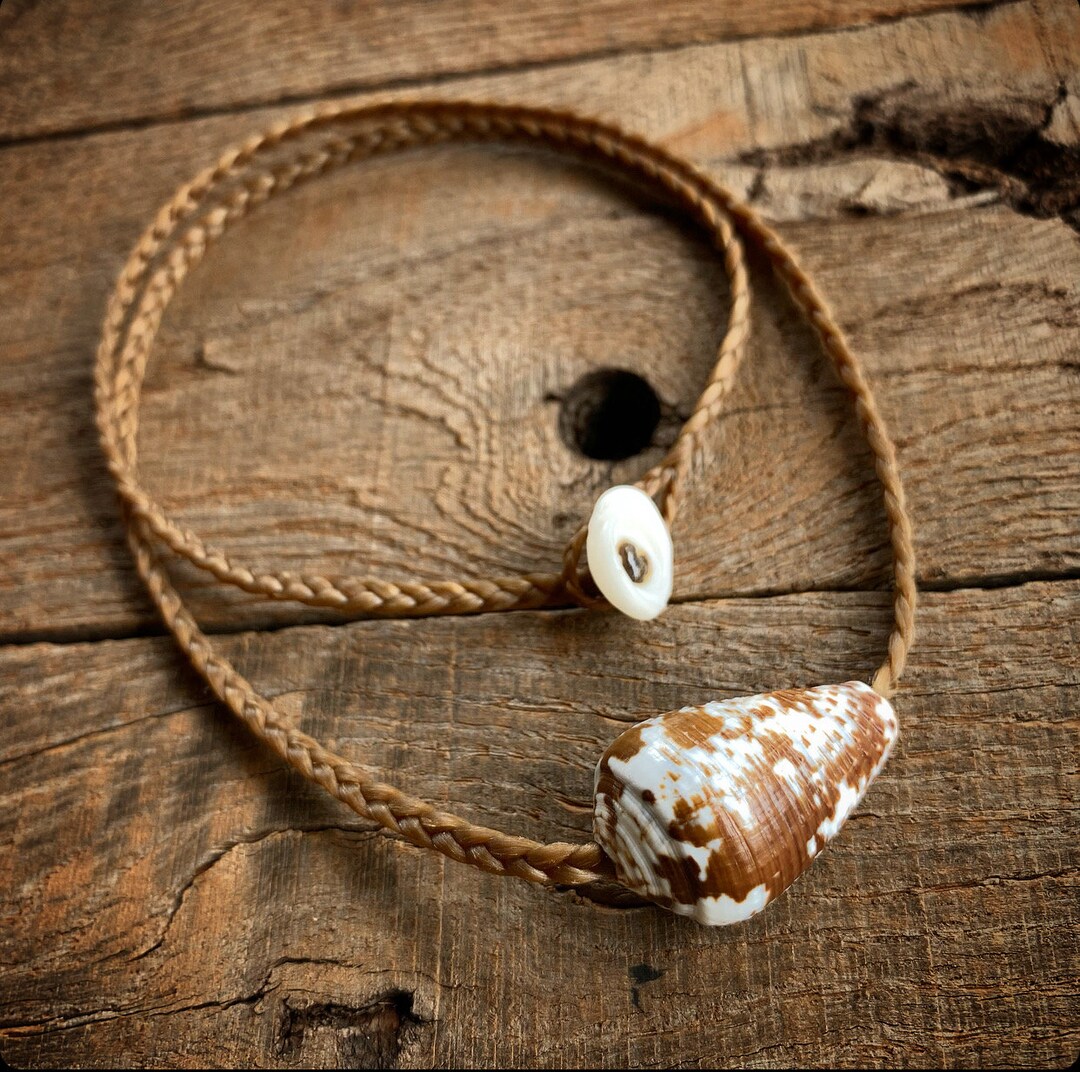 Hawaiian Cat Cone Shell Necklace or Choker on Hand Braided Sinew - Etsy