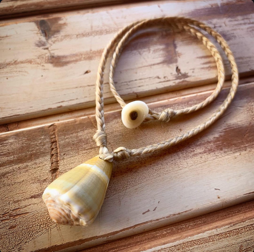 Golden Hawaiian Cone Shell Necklace on Hand Braided Sinew - Etsy