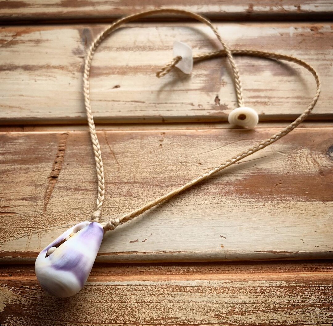 Hawaiian Purple Cone Shell Necklace on Hand Braided Sinew - Etsy