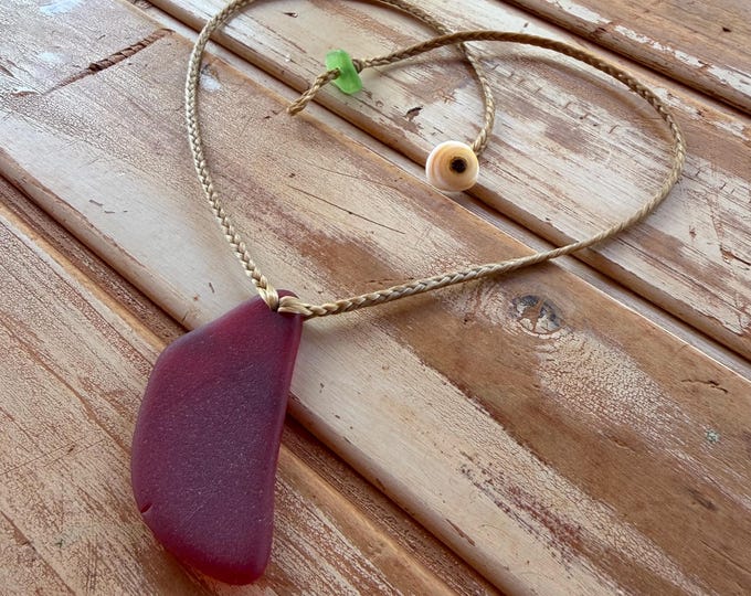 Ruby Red Seaglass Necklace on Hand Braided Sinew - Etsy