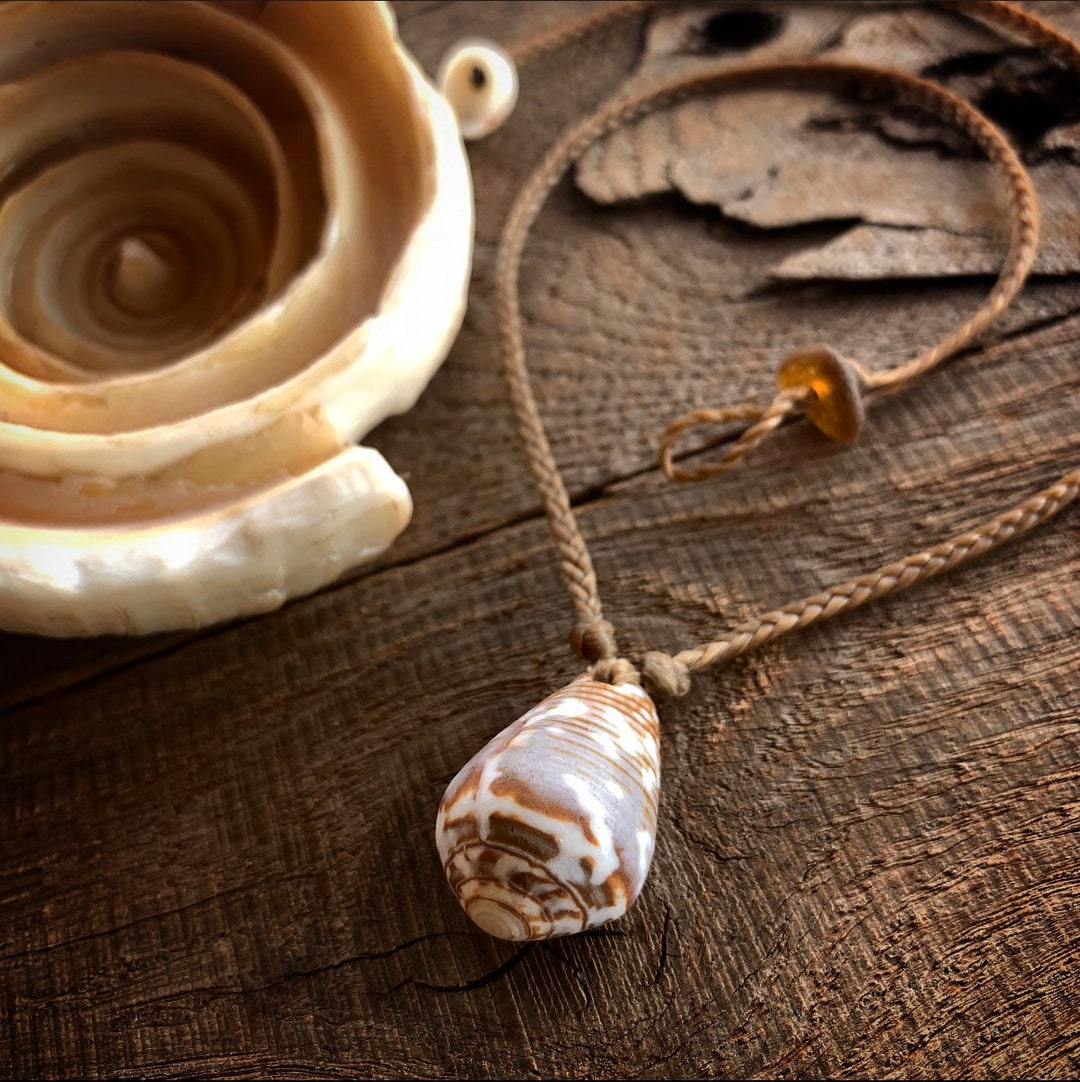 Hawaiian Cat Cone Shell Necklace on Hand Braided Sinew With - Etsy