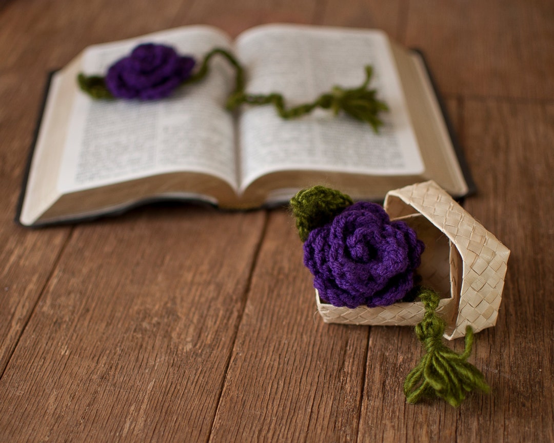 Plum Purple Rose Crochet Bookmark - Etsy