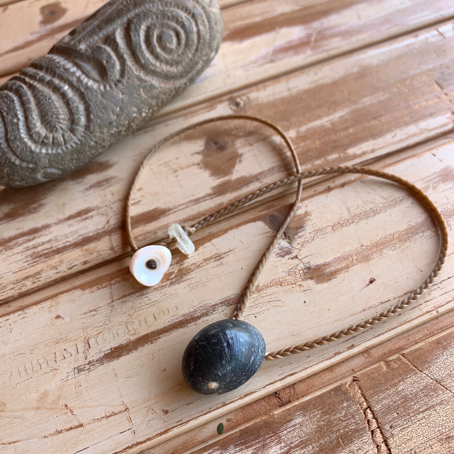 Hawaiian Black Kupee Shell Necklace on Hand Braided Sinew - Etsy