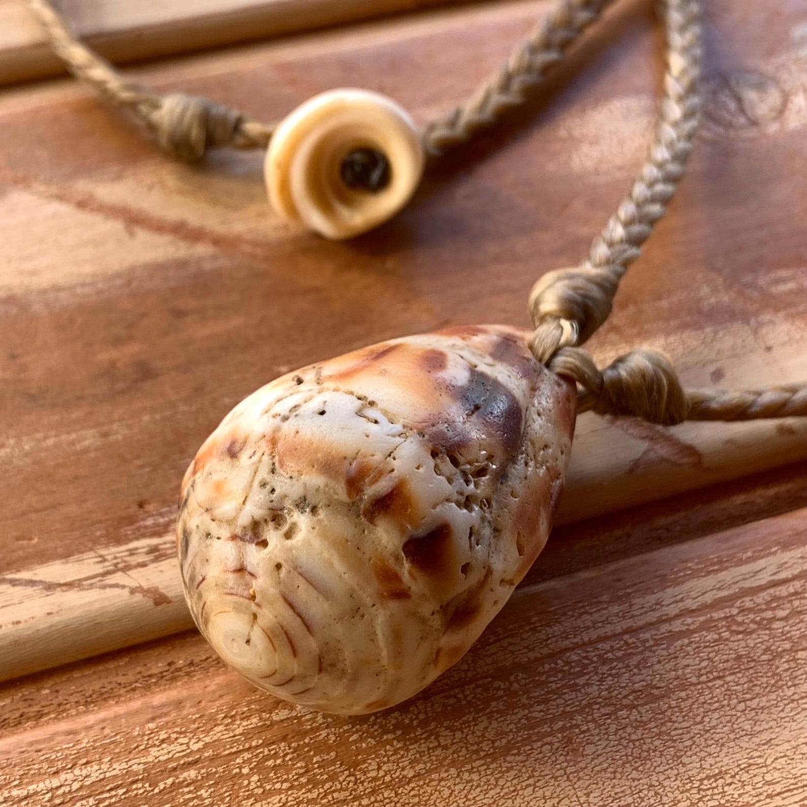 Hawaiian Weathered Cone Shell Necklace on Hand Braided Sinew - Etsy
