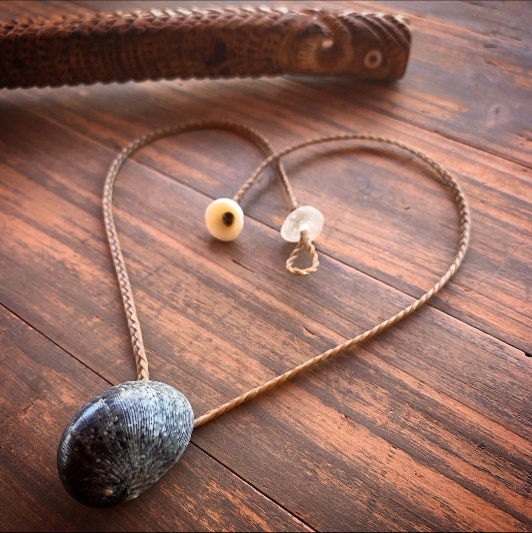 Hawaiian Black Kupee Shell Necklace on Hand Braided Sinew With Locking ...