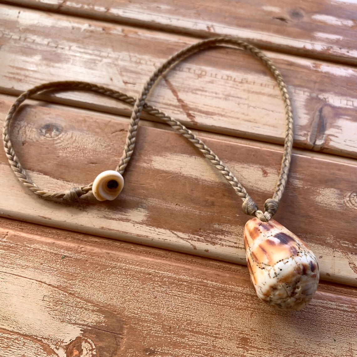 Hawaiian Weathered Cone Shell Necklace on Hand Braided Sinew - Etsy