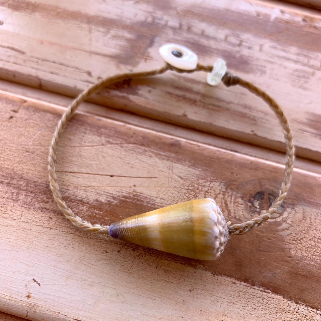 Hawaiian Morelet’s Cone Shell Bracelet on Hand Braided Sinew, Your Size ...