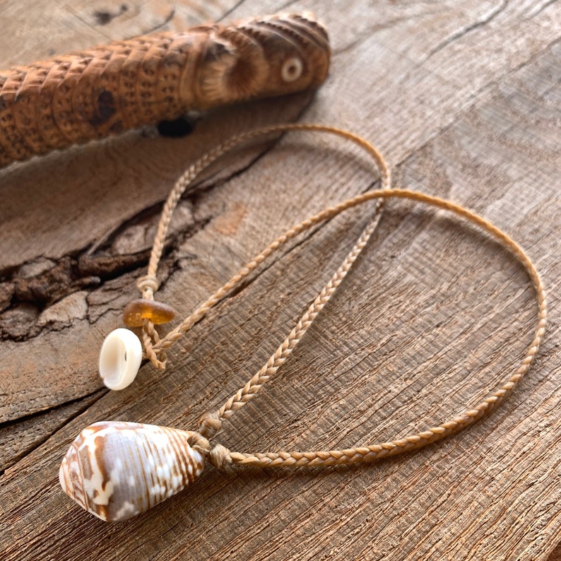 Hawaiian Cat Cone Shell Necklace on Hand Braided Sinew With - Etsy