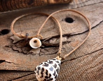 Hawaiian Cat Cone Shell Necklace on Hand Braided Sinew With - Etsy