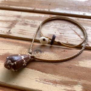 Hawaiian Cat Cone Shell Necklace on Hand Braided Sinew With Locking ...