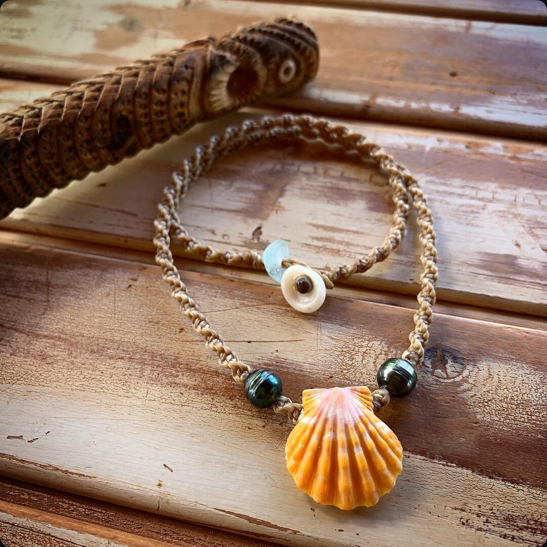 Classic Sunrise Shell Necklace With Tahitian Pearls 18 Inch - Etsy