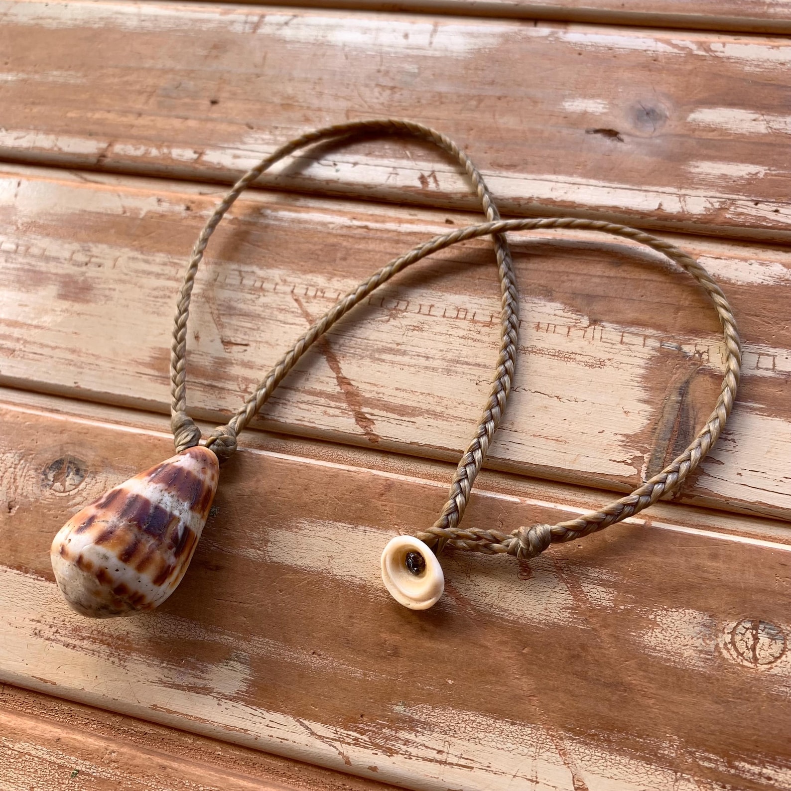 Hawaiian Weathered Cone Shell Necklace on Hand Braided Sinew - Etsy