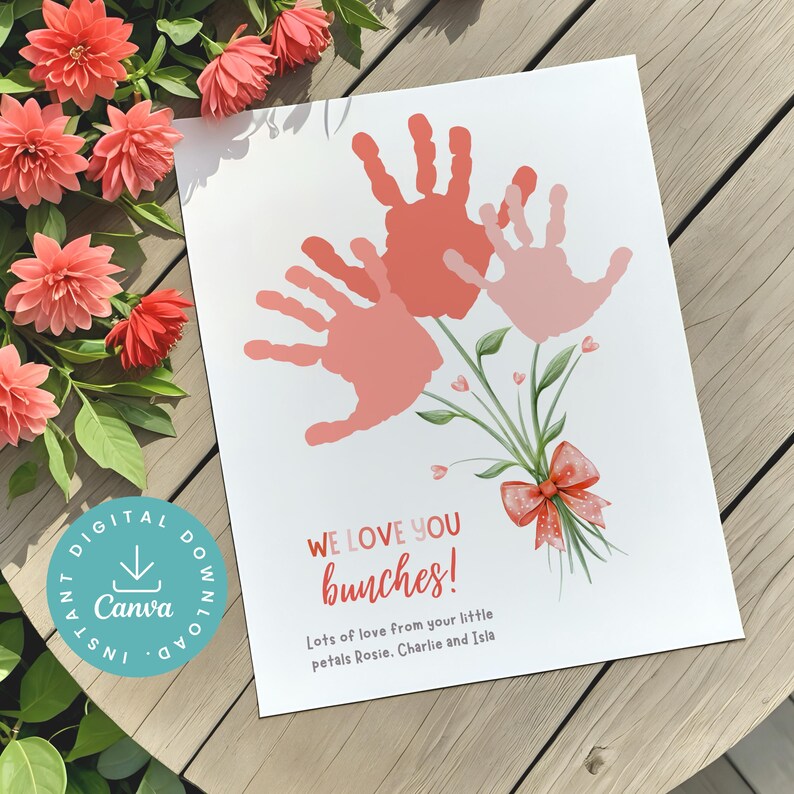 We Love You Bunches PRINTABLE Mother’s Day Art, Handprint Keepsake, Red ...
