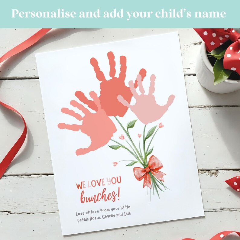We Love You Bunches PRINTABLE Mother’s Day Art, Handprint Keepsake, Red ...