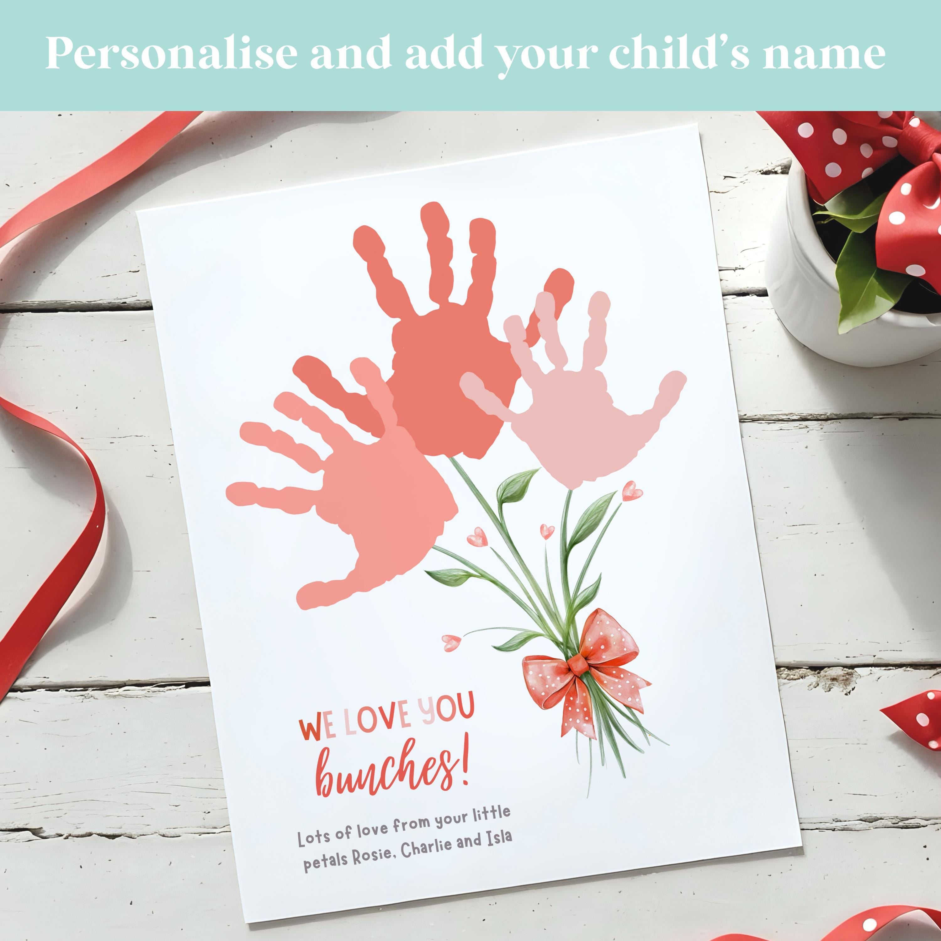 We Love You Bunches PRINTABLE Mother’s Day Art, Handprint Keepsake, Red ...