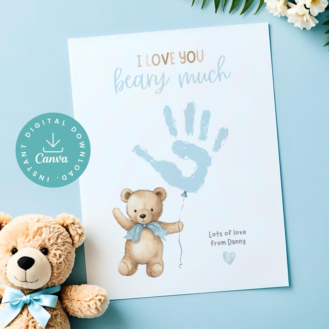 Love You Beary Much PRINTABLE Father’s Day Art, Handprint Keepsake ...