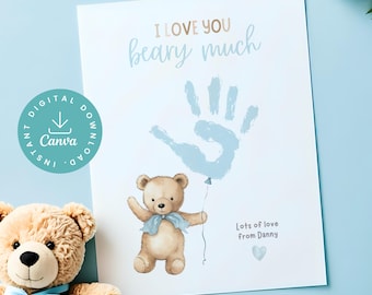 Love You Beary Much PRINTABLE Art, Handprint Keepsake, Cute Pink Teddy ...