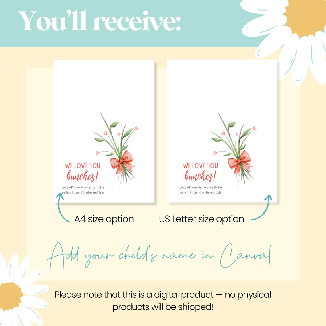 We Love You Bunches PRINTABLE Mother’s Day Art, Handprint Keepsake, Red ...