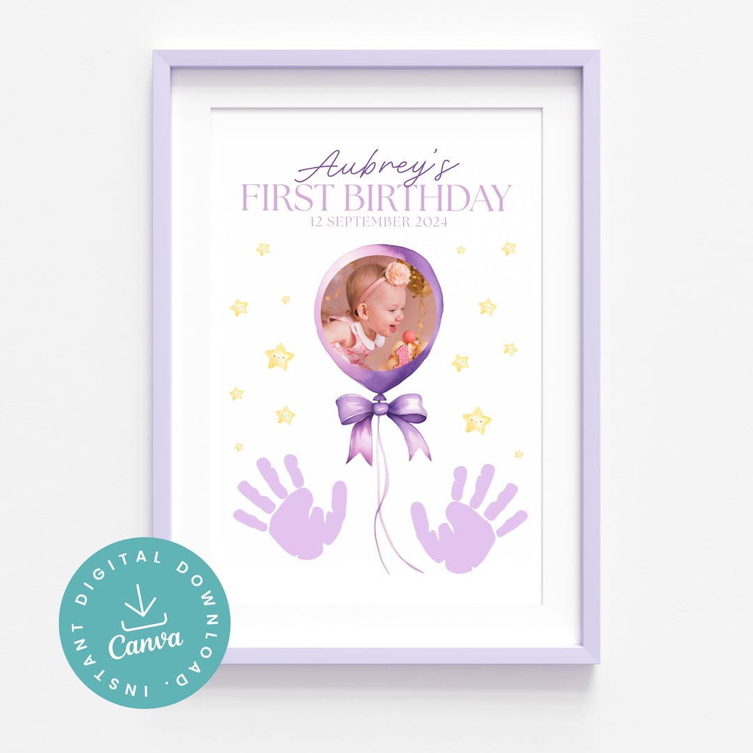 First Birthday Handprint and Photo PRINTABLE Art, EDITABLE Personalised ...