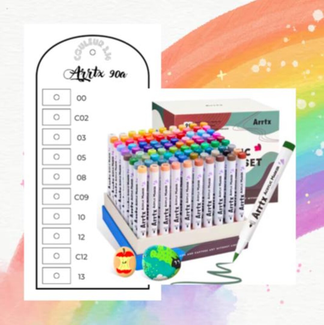 ARRTX 90A Acrylic Marker Color Chart for Mystery Coloring (blank ...