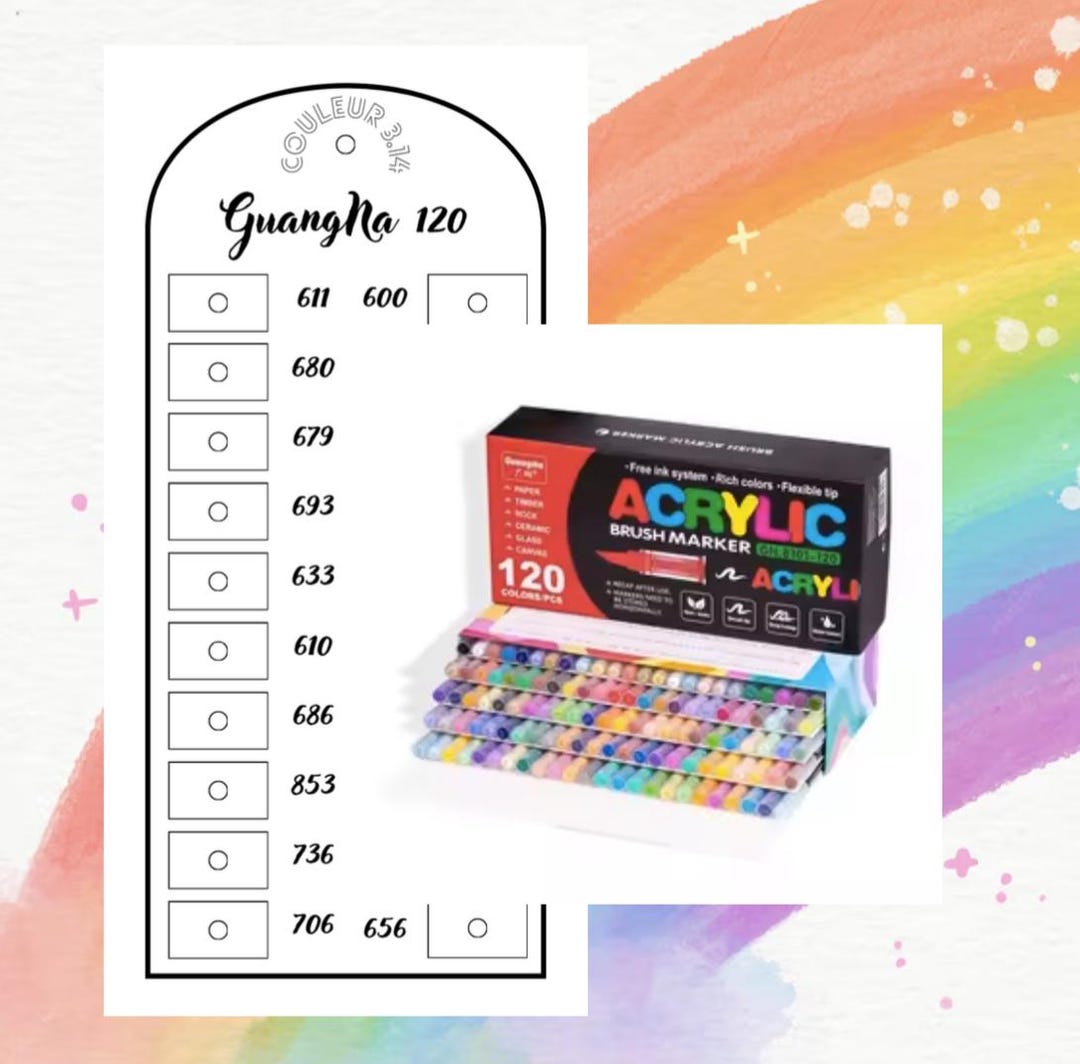 Guangna 120 Acrylic Marker Color Chart for Mystery Coloring blank ...