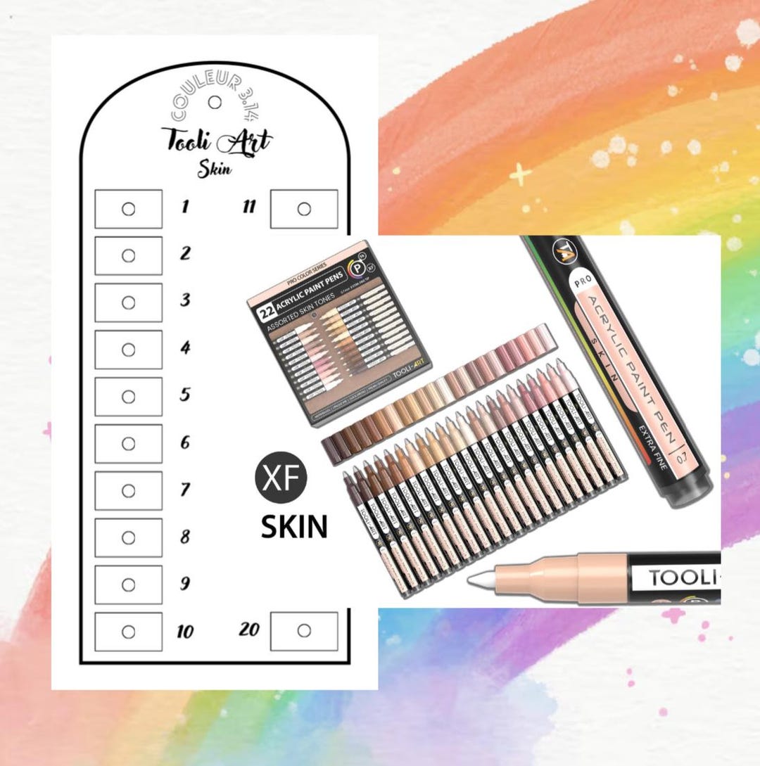 Tooli Art Pack Skin Acrylic Marker Color Chart for Mystery Coloring ...