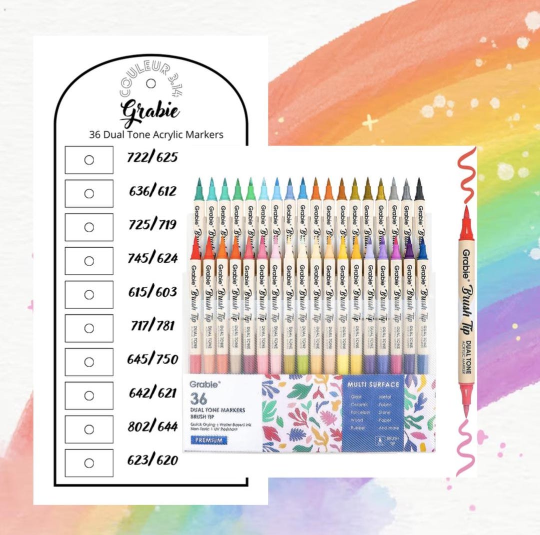 GRABIE 36 DUAL TONES Acrylic Markers Color Chart for Mystery Coloring ...
