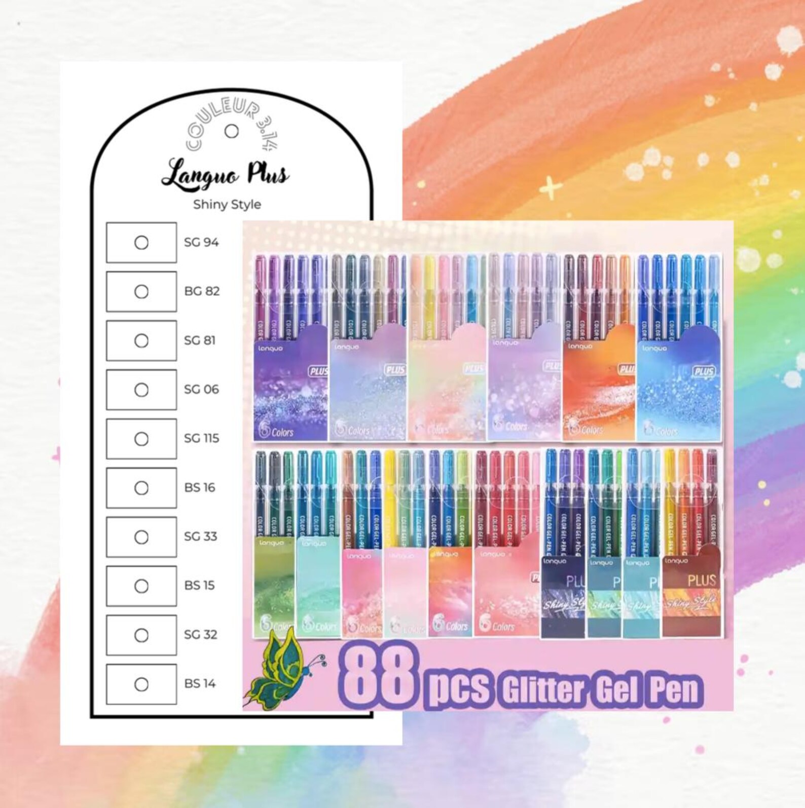 LANGUO PLUS SHINY Gel Pens Color Charts for Mystery Coloring (blank ...