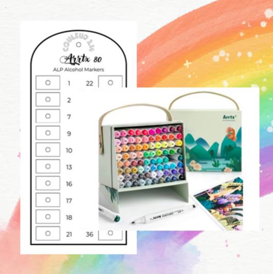 ARRTX 80 Alcohol Marker Color Chart for Mystery Coloring (blank Digital ...