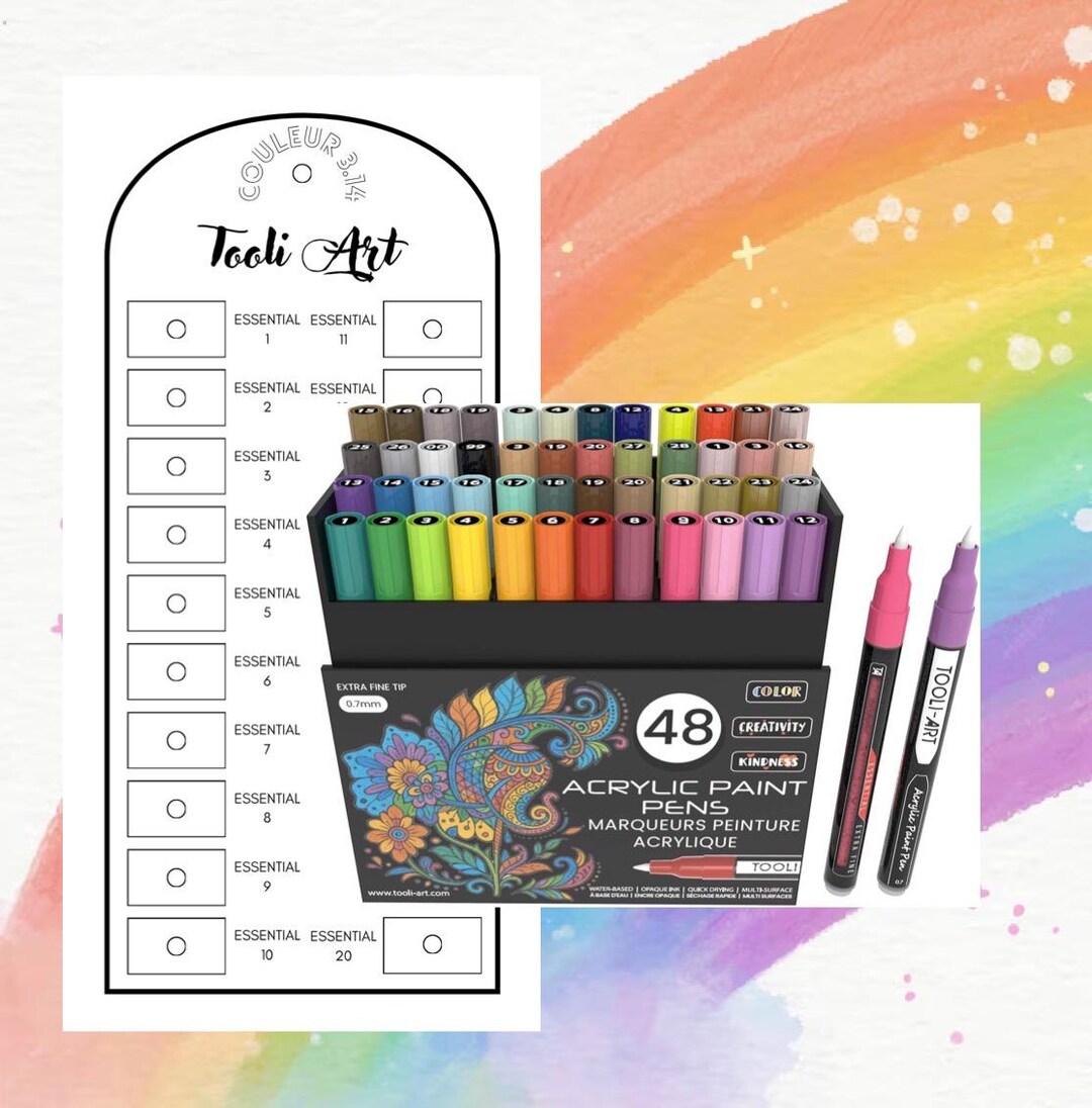 TOOLI ART Acrylic Marker Color Chart New Pack of 48 for Mystery ...
