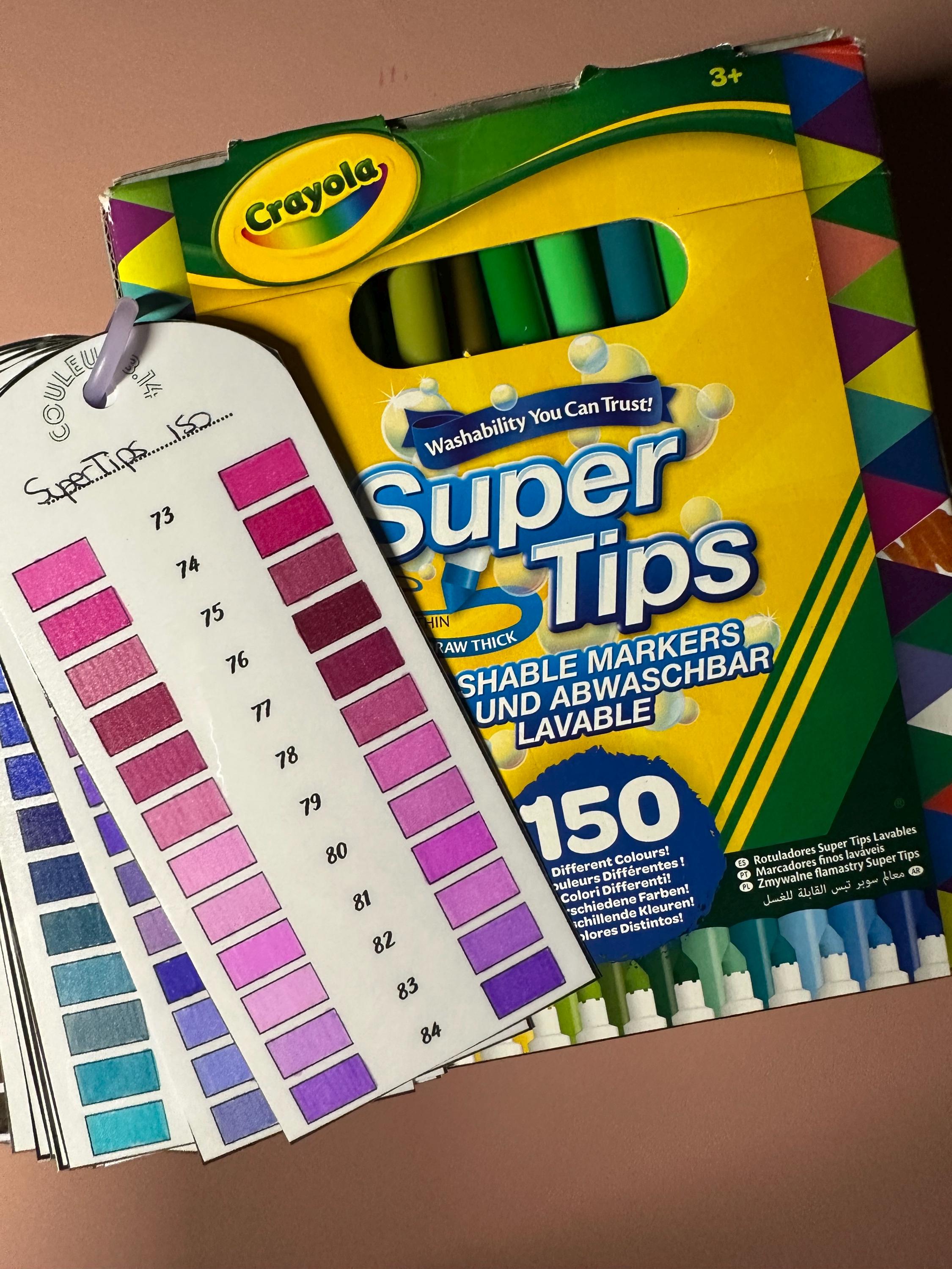 CRAYOLA SUPER TIPS 150 Water Marker Color Swatch for Printable Mystery ...